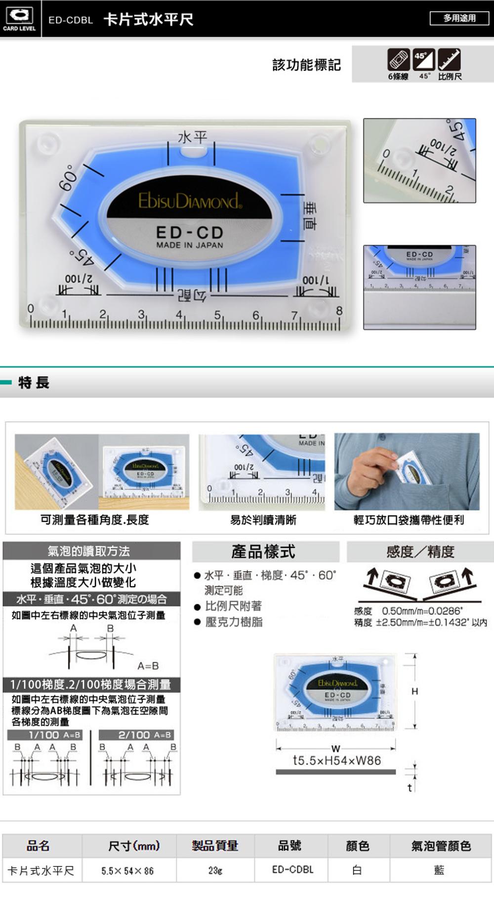 EBISU 卡片式水平尺 ED-CDBL - PChome 24h購物