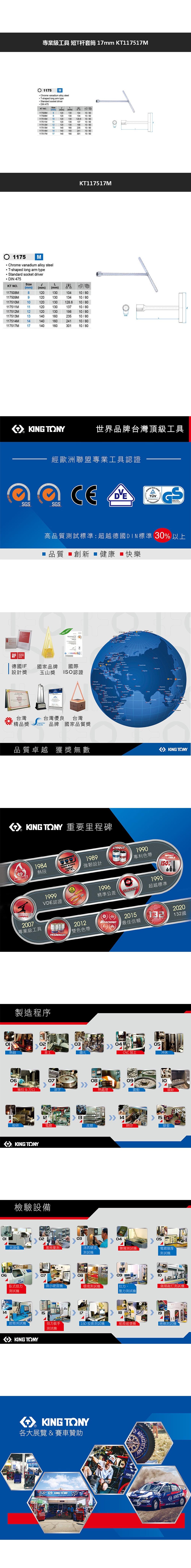 KING TONY 金統立 專業級工具 短T杆套筒 17mm KT117517M KT117517M - PChome 24h購物