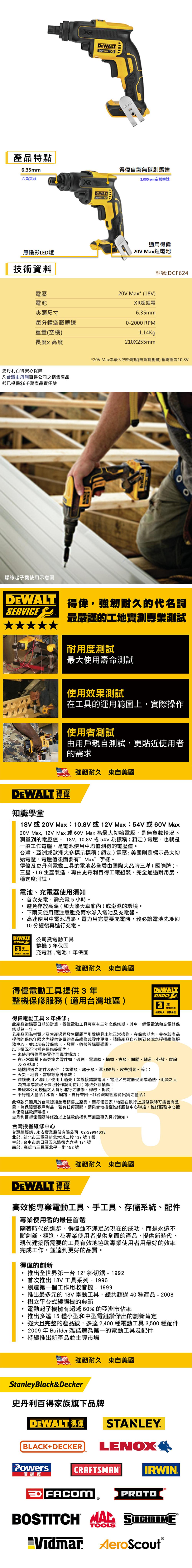 DEWALT 得偉 20V無碳刷螺絲起子機(空機.紙盒裝) DW-DCF624B - PChome 24h購物