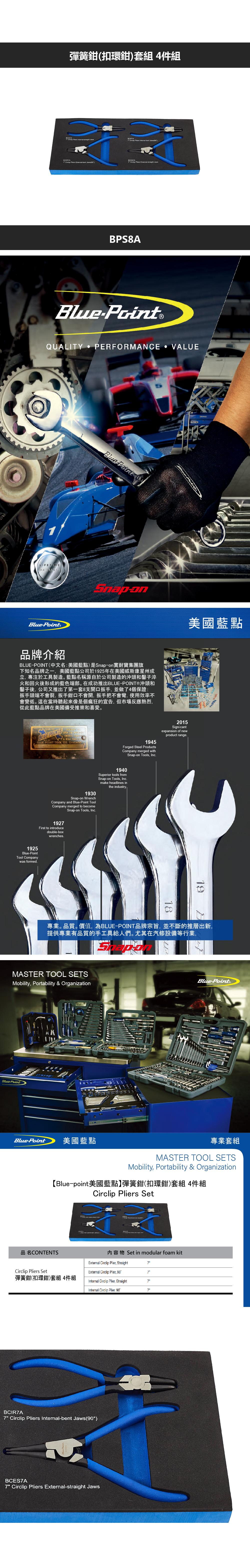 Blue-Point 美國藍點 彈簧鉗(扣環鉗)套組 4件組 BPS8A - PChome 24h購物