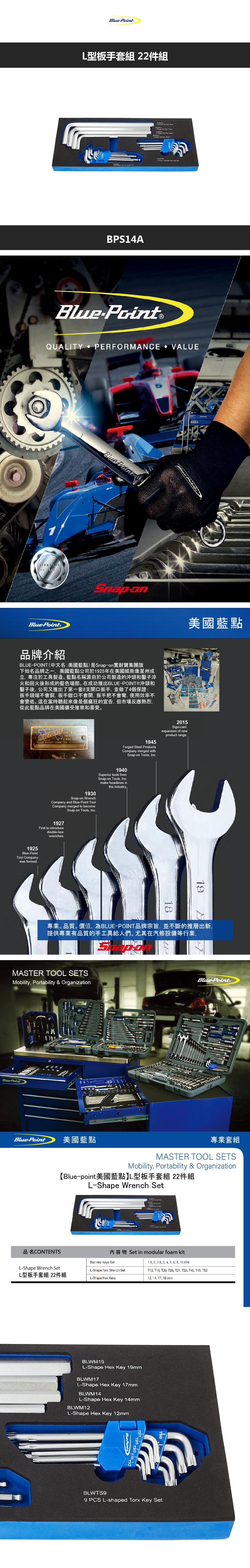 Blue-Point 美國藍點 L型板手套組 22件組 BPS14A - PChome 24h購物